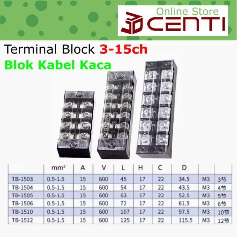 Jual Tb 15a 660v Terminal Block Kaca Cooper Blok Kabel Panel Mounted 3 4 5 6 8 10 12 15 Pole ...