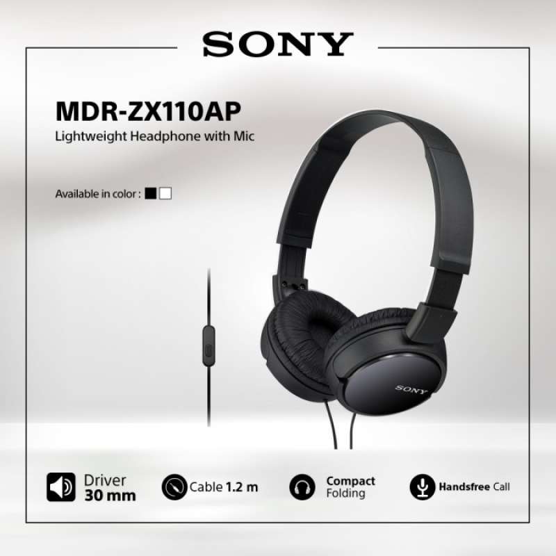 Jual Sony Mdr-zx110ap Black On Ear Headphone / Zx110 / Zx-110ap / Zx ...