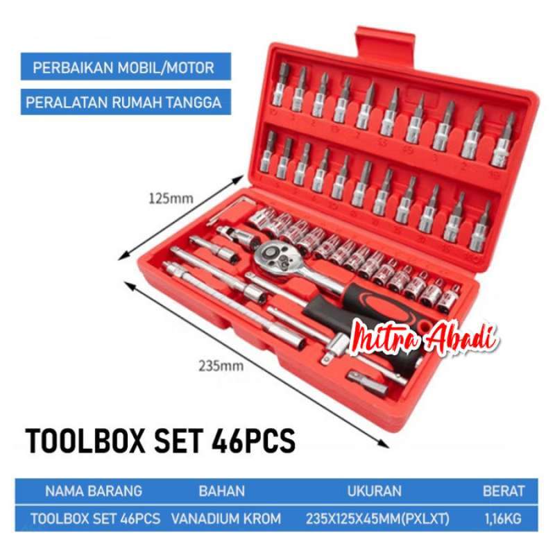 Promo Kunci Tool Box Set Sok Shock Gagang Rachet Perkakas Tools Pas Ring Box - Tool Box 46 Pcs ...