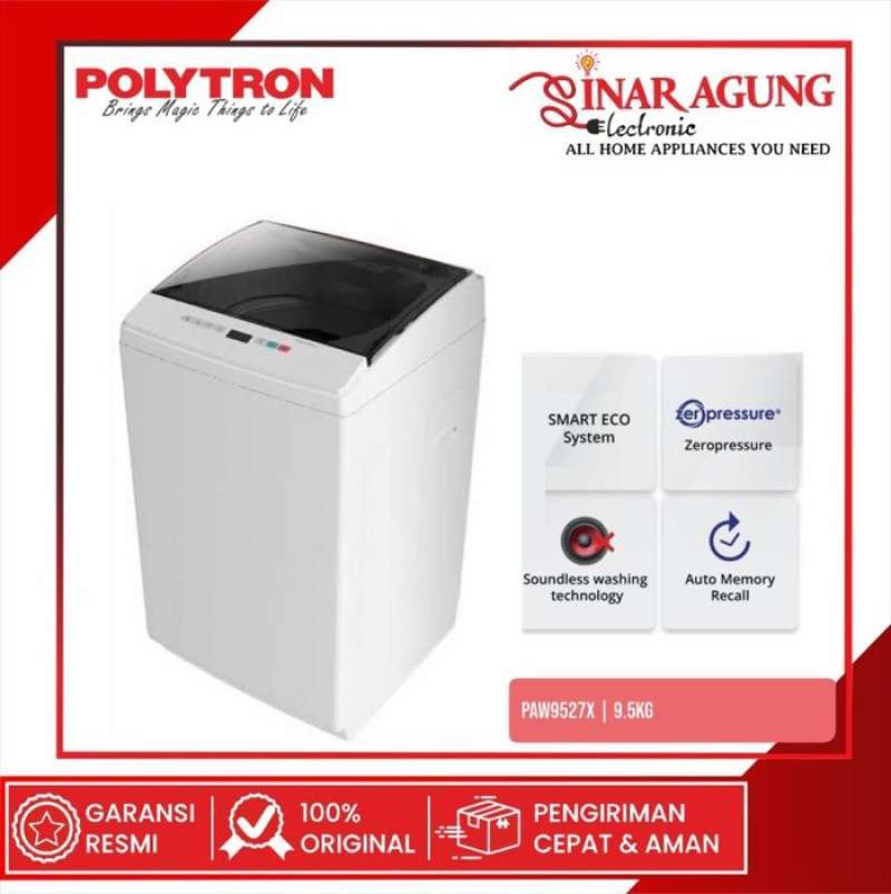 Promo Polytron Zeromatic Automatic Washing Machine 9.5kg Paw9527x 100% ...