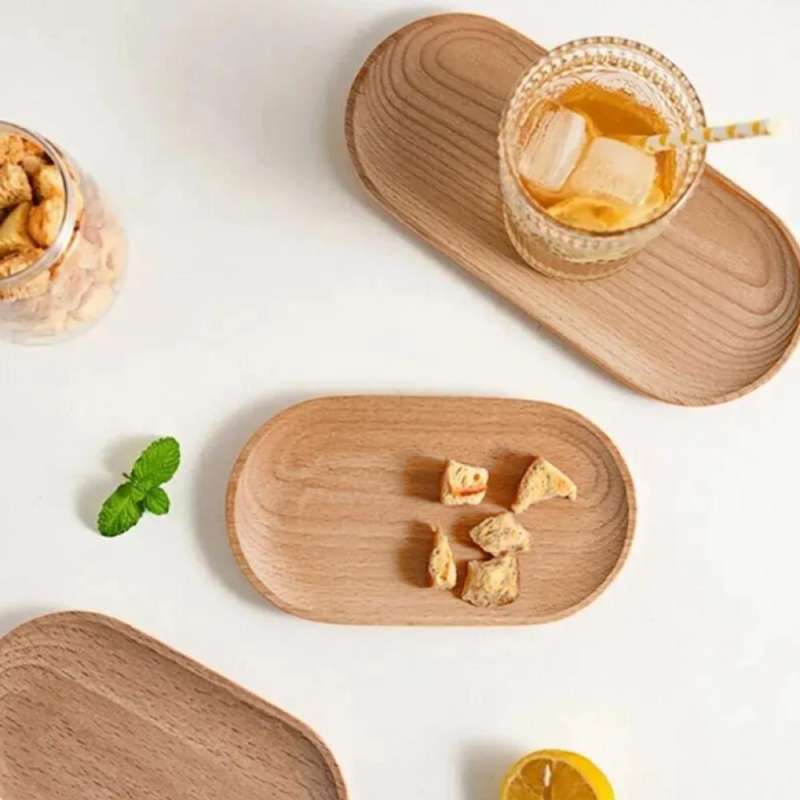 Jual Kuelxv Piring Kayu Solid Oval Japanese Wooden Dessert Plate 1pcs ...