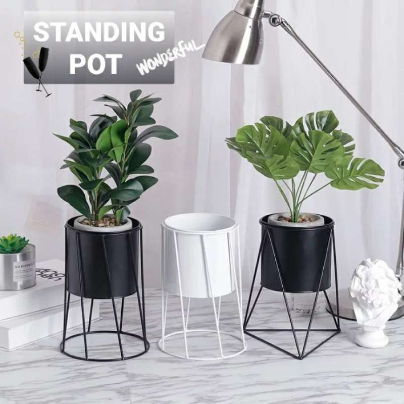 Promo Standing Pot Vase Pot Rak Bunga Hitam Putih Berdiri Flower Stand ...