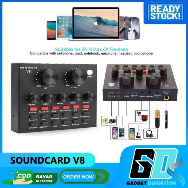 Jual V8 Soundcard Audio Untuk Hp Pc Mac Live Broadcast Karaoke Smule ...