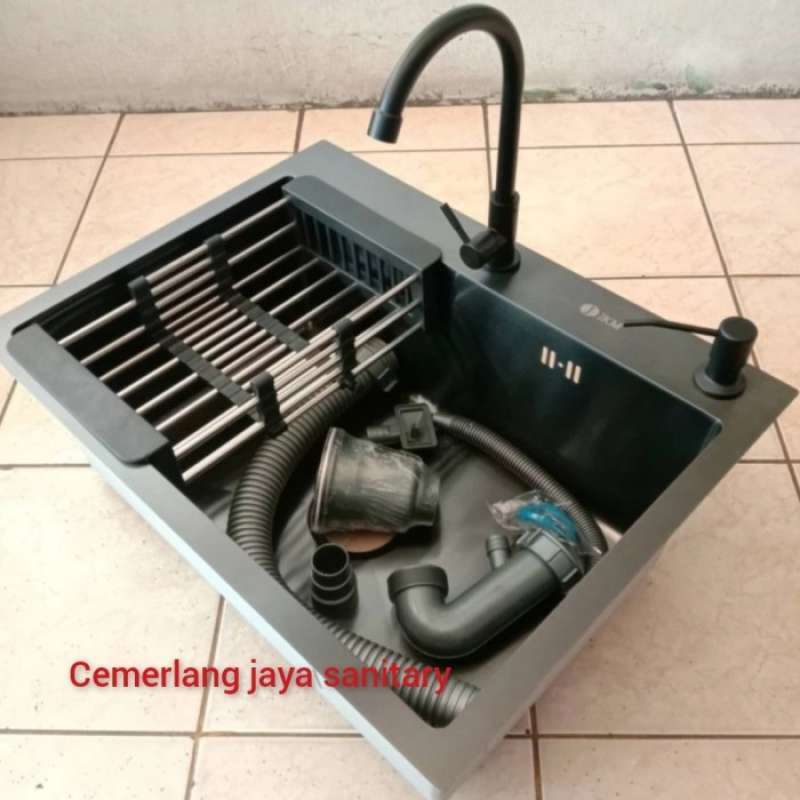 Promo Kitchen Sink Jkm 5243 Black Kran Pipa Bak Cuci Piring Komplit Set ...