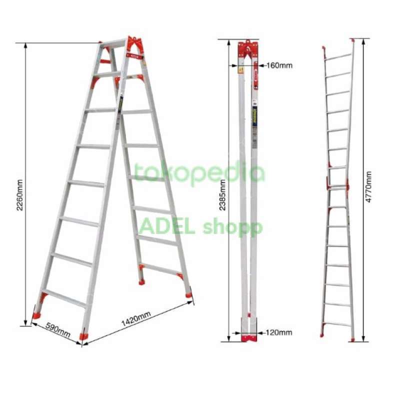 Promo Krisbow 4.8m Tangga Lipat Multifungsi Aluminium 8 Steps 2in1 ...