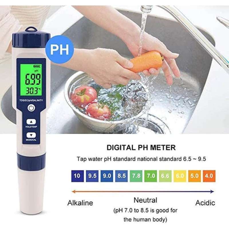 Promo Ph Tds Ec Salinity Temperature 5 In 1 Meter Ez-9909 Tester Ez9909 ...