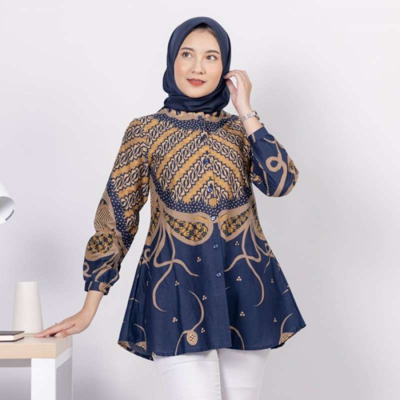 Jual Anggun Atasan Wanita Blouse Batik Kerja Modern Kancing Busui ...