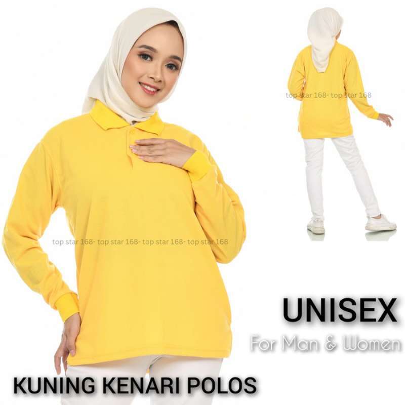 Jual Kaos Kerah Lengan Panjang Kuning Kenari Polos Pria Wanita - L ...