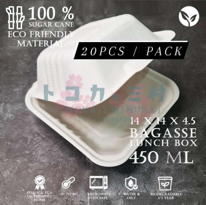 Jual Bagasse Big Square Lunch Box Tanpa Sekat - Eco Friendly Food ...
