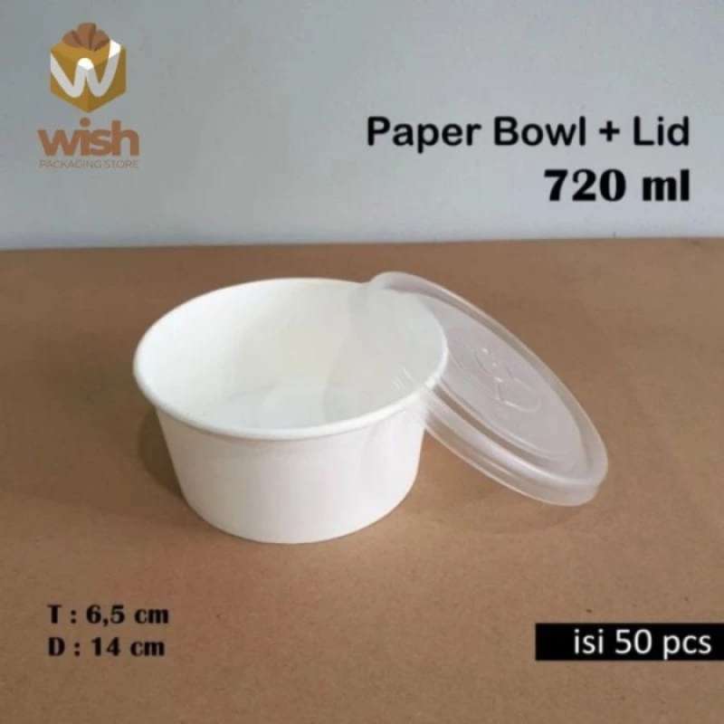 Jual Paper Bowl 720 Ml + Tutup Isi 50 Pcs / Mangkuk Kertas 720 Ml / 24 Oz Di Seller Crown ...