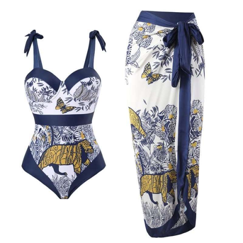 Jual Cora Blue Swimsuit One Piece Wanita + Skirt Outer Cover Up Baju ...