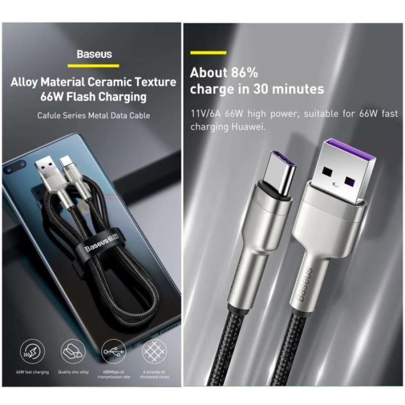 Jual Baseus Kabel Data Usb To Type-c 66w Fast Charging Metal Data Cable ...