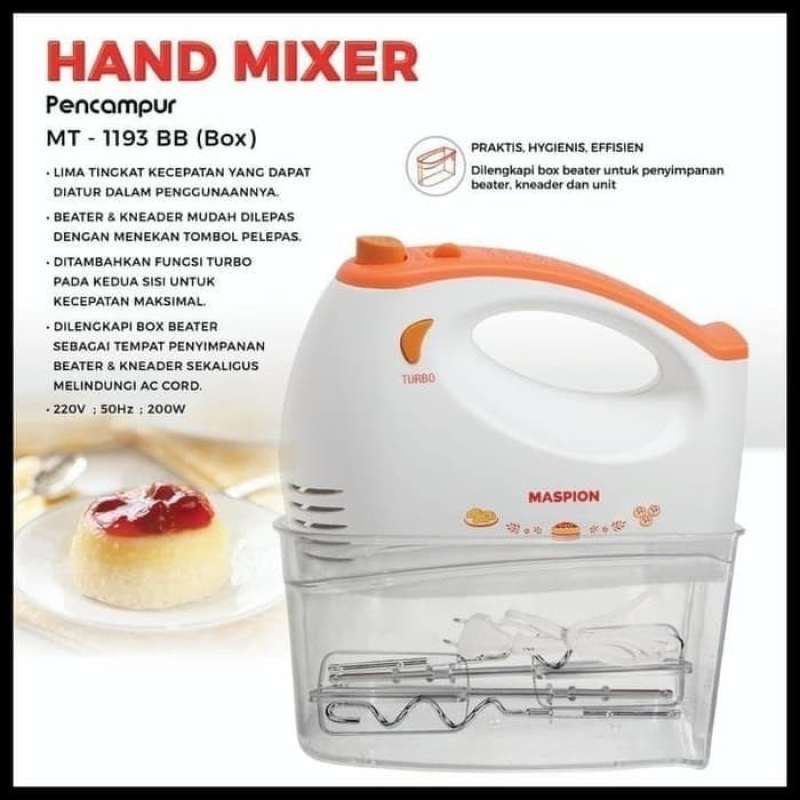 Promo Mixer Tangan Maspion Hand Mixer 200w 5 Kecepatan Mt1193bb Diskon ...