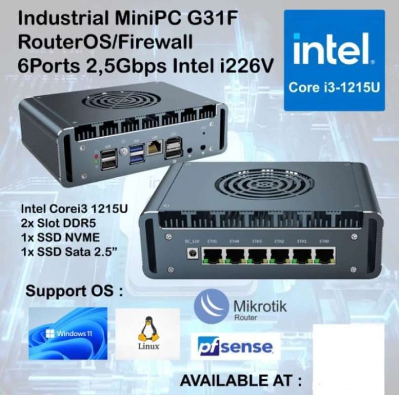 Jual Industrial Mini Pc G31f Core I3 1215u 6 Port Lan 2.5g Intel I226v ...