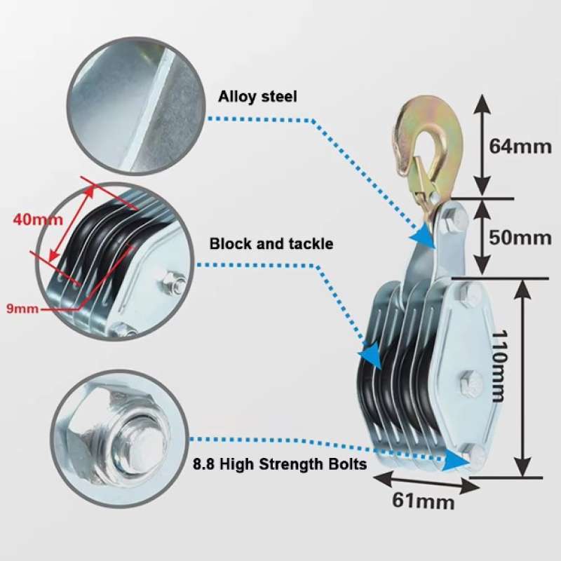 Jual Tali Blok Katrol Kerekan Tangan Manual 18 Meter Untuk Mengangkat ...