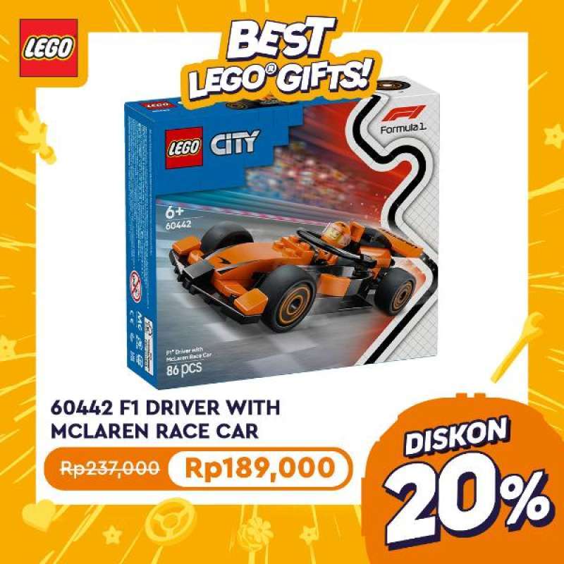 Promo LEGO City 60442 F1 Driver With Mclaren Race Car (86 Pieces) Balok ...