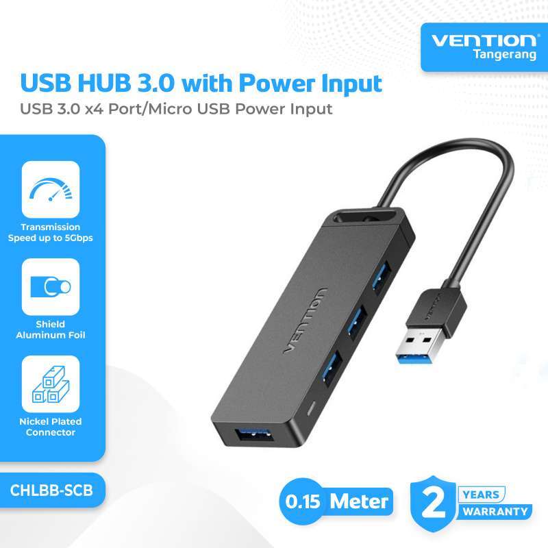 Jual Vention USB Hub 3.0 Male To USB 3.0 4 Port Female With Power ...