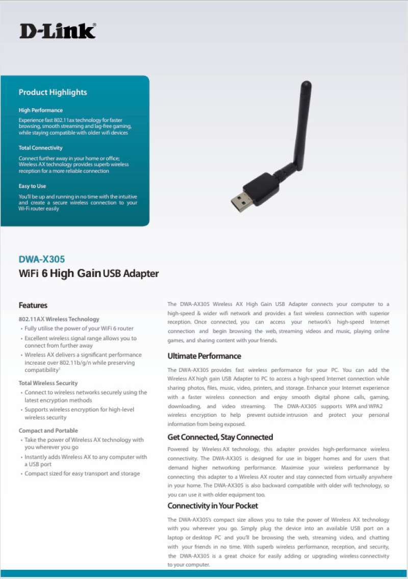 Jual D-link Dwa-x305 Ax300 High-gain Wi-Fi 6 USB Adapter Wireless Di ...