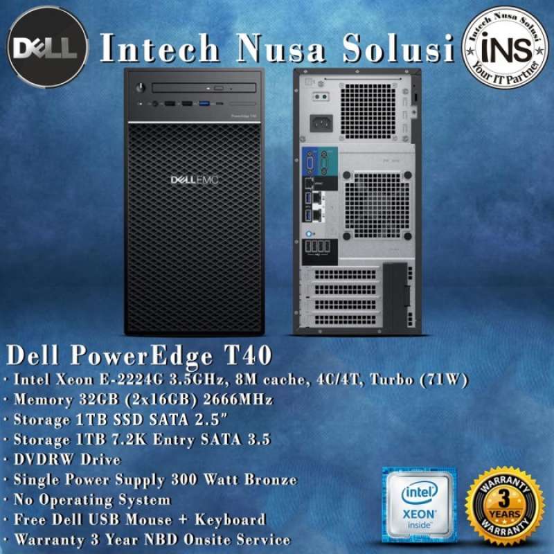 Promo Server Dell Poweredge T40 Xeon E-2224g 32gb 1tb 1tb Ssd Sata Dvdrw 3yr Diskon 23% Di ...