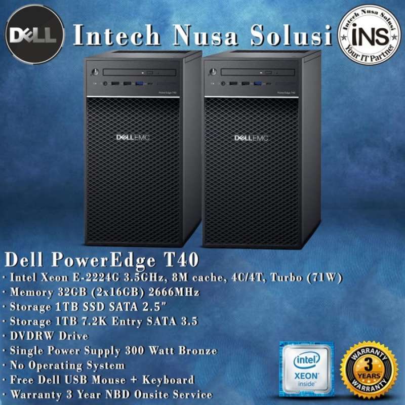 Promo Server Dell Poweredge T40 Xeon E-2224g 32gb 1tb 1tb Ssd Sata Dvdrw 3yr Diskon 23% Di ...