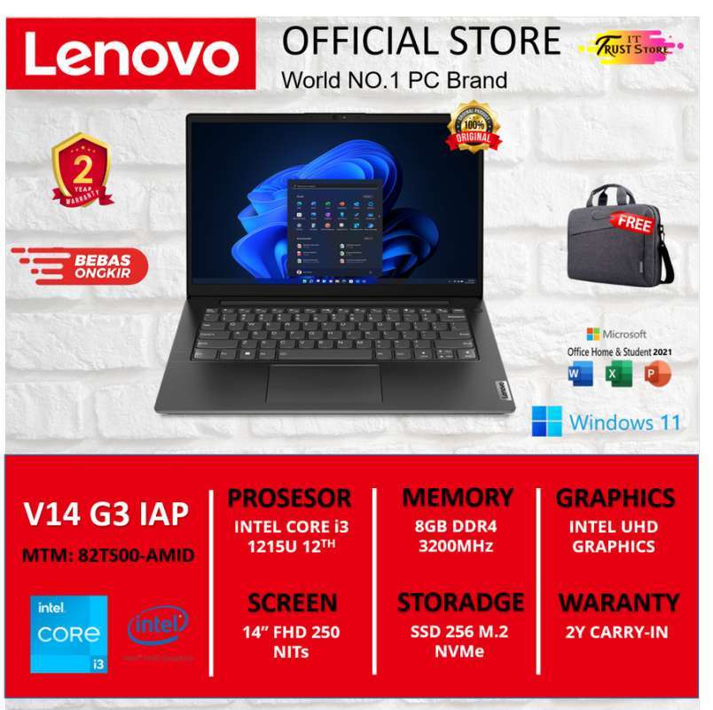 Jual Lenovo V14 G3 Amid I3 1215u Ram 8gb Ssd 256gb 14 Fhd W11 Ohs21 New Di Seller Lenovo