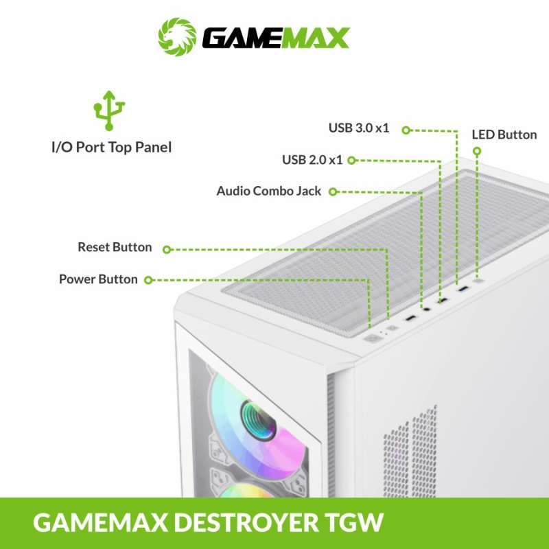 Jual Casing Pc Gamemax Destroyer Tempered Glass White Micro Atx Free ...
