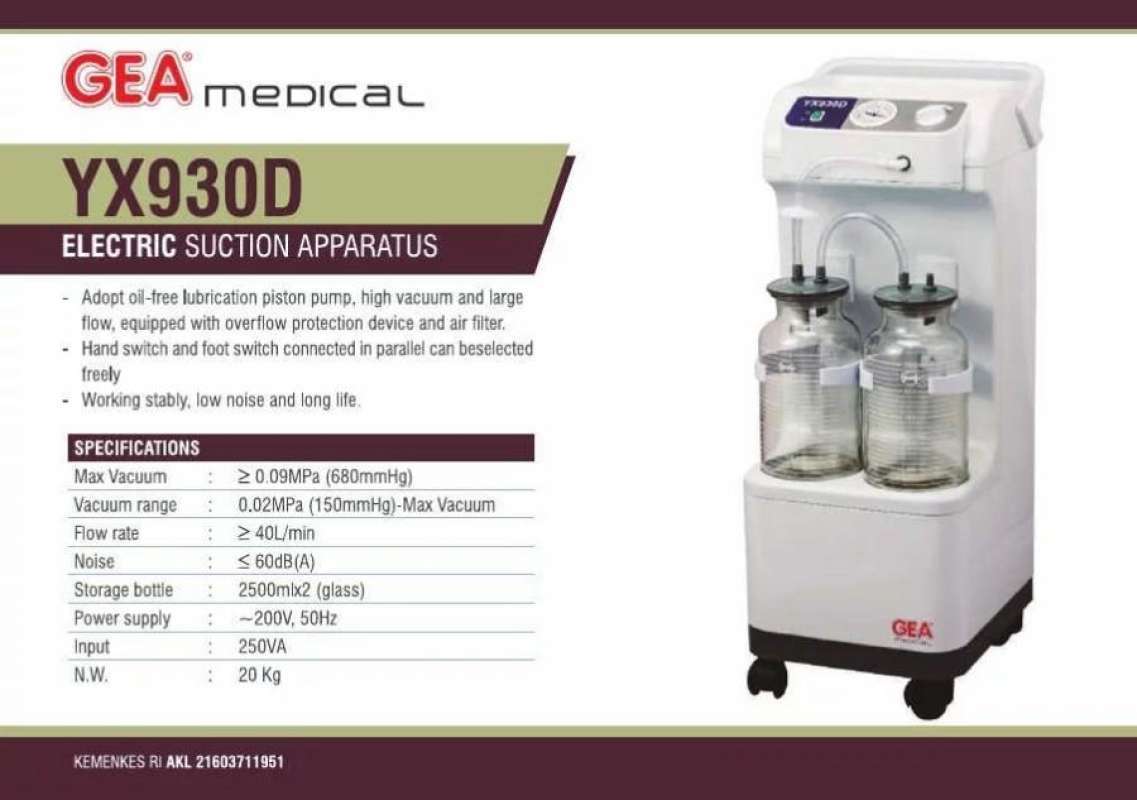 Jual GEA - Electric Suction Pump YX930D | Alat Penghisap Lendir Dahak 2 Btl di Seller INTI ...