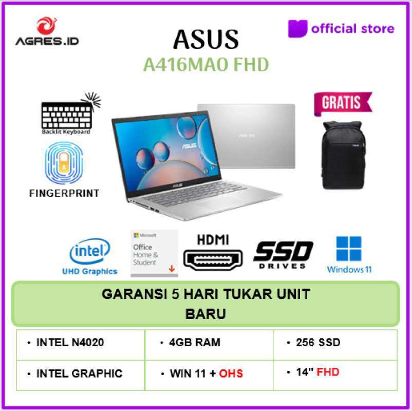 Jual Asus Vivobook 14 A416mao Fhd425 N4020 4gb 256ssd Windows 11+ohs 14 ...