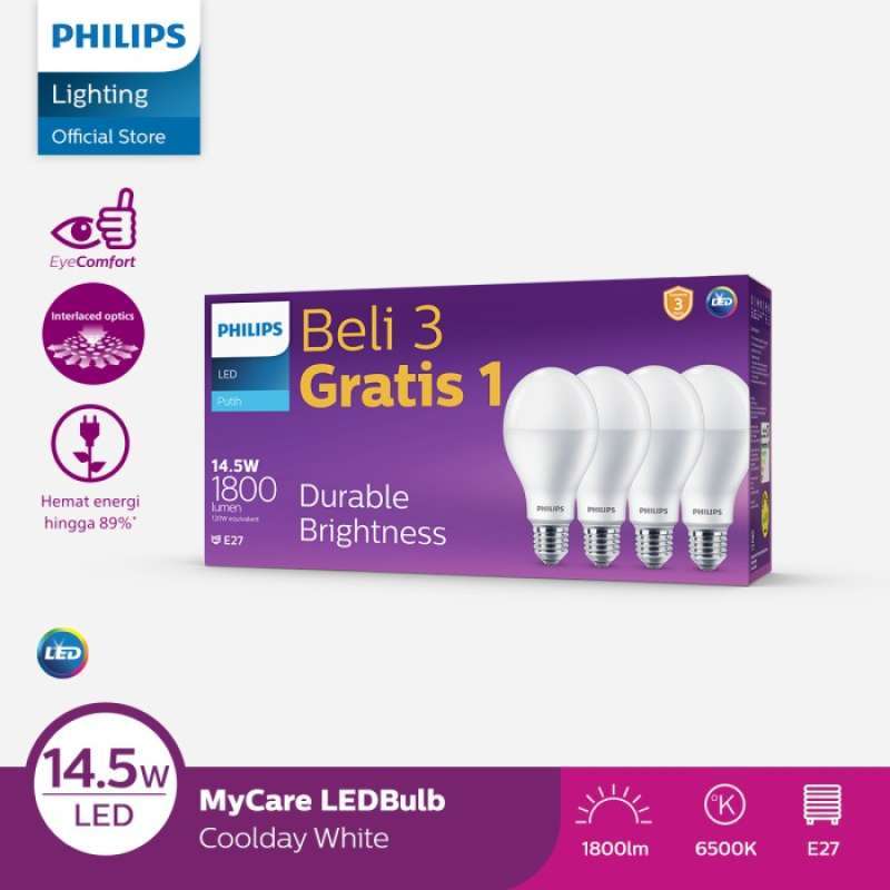 Promo Philips Multipack LEDBulb 14.5W E27 6500K 230V Putih Diskon 23% ...