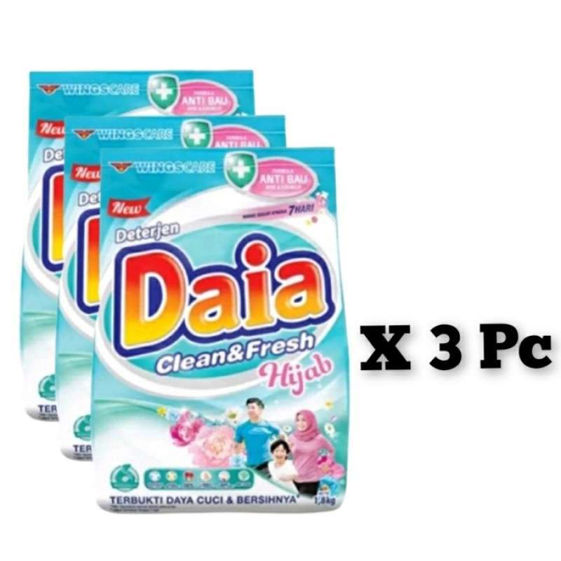 Promo Daia Powder Deterjen Bubuk Clean & Fresh Hijab 1.8 Kg Isi 3 Pc Diskon 23% di Seller Rhmd ...