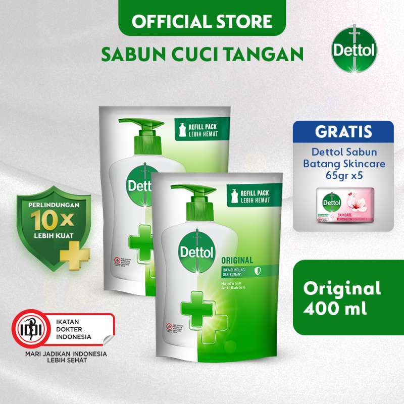 Jual Buy 2 Dettol Original Handwash Pouch [400 Ml] Free Dettol Bar Soap ...