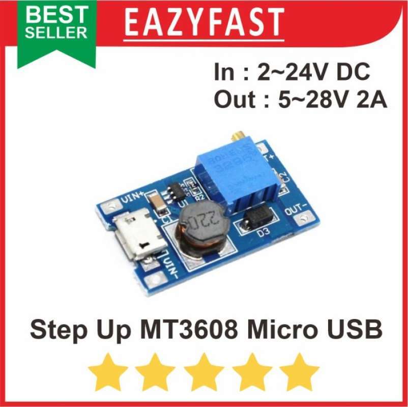 Jual MT3608 Step Up DC Regulator 2A 24V Boost Converter Module w Micro USB di Seller Eazyfast ...