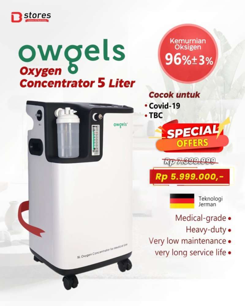 Promo Owgels Oxygen Concentrator 5 Lpm Pengganti Tabung Oksigen 93-96% ...