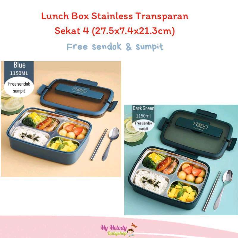 Jual Lunch Box Stainless Transparan Sekat 4/Kotak Makan Anak di Seller ...