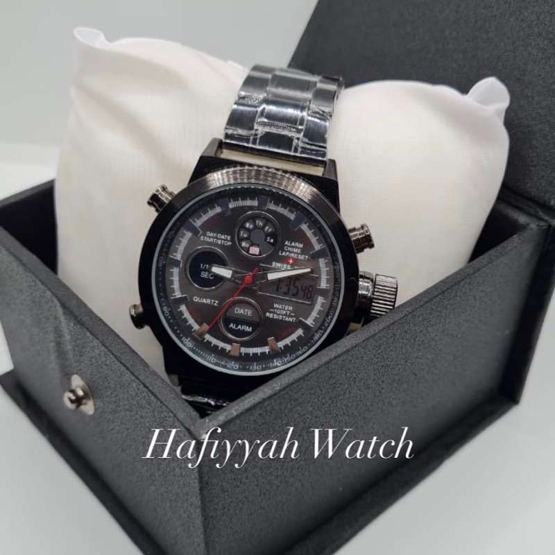 Jual Jam Tangan Pria Double Time Rantai Stainless Steel Simple Dan ...