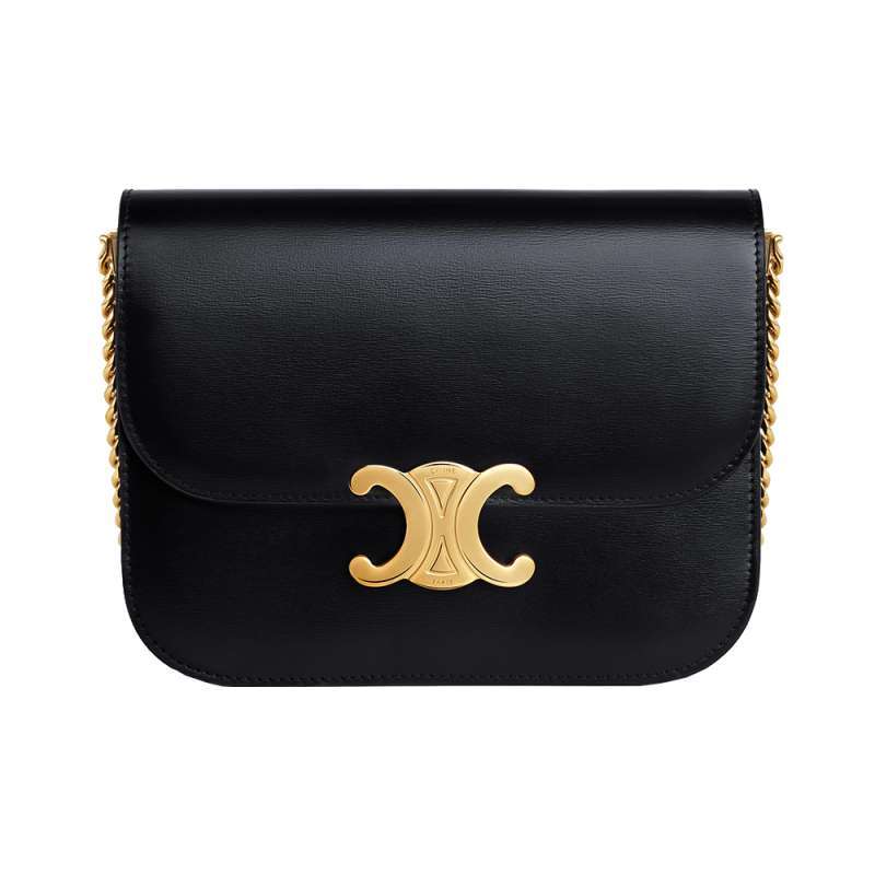 Promo Celine College Triomphe Shiny Calfskin Shoulder Bag Black Ghw ...