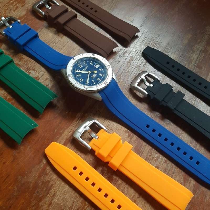 Promo Tali Jam Tangan Rubber Strap Curved End Line / Hitam Diskon 50% ...