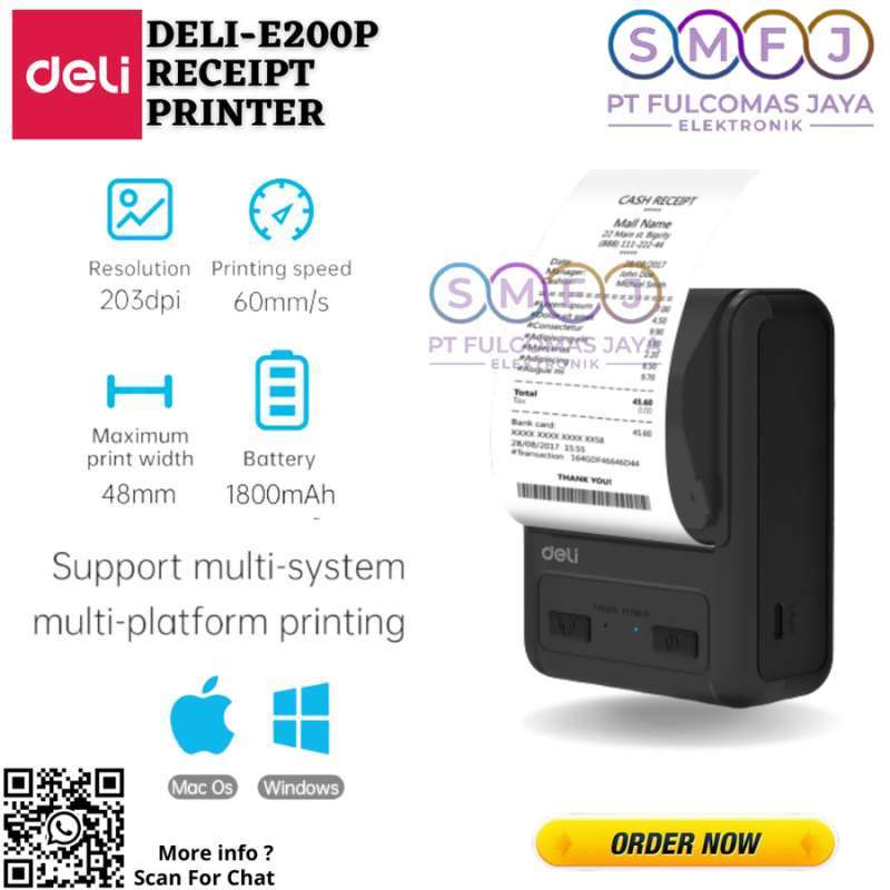 Jual Deli 200p Portable Thermal Printer / Pencetak Struk Kasir E200p Di Seller Smfj Official ...