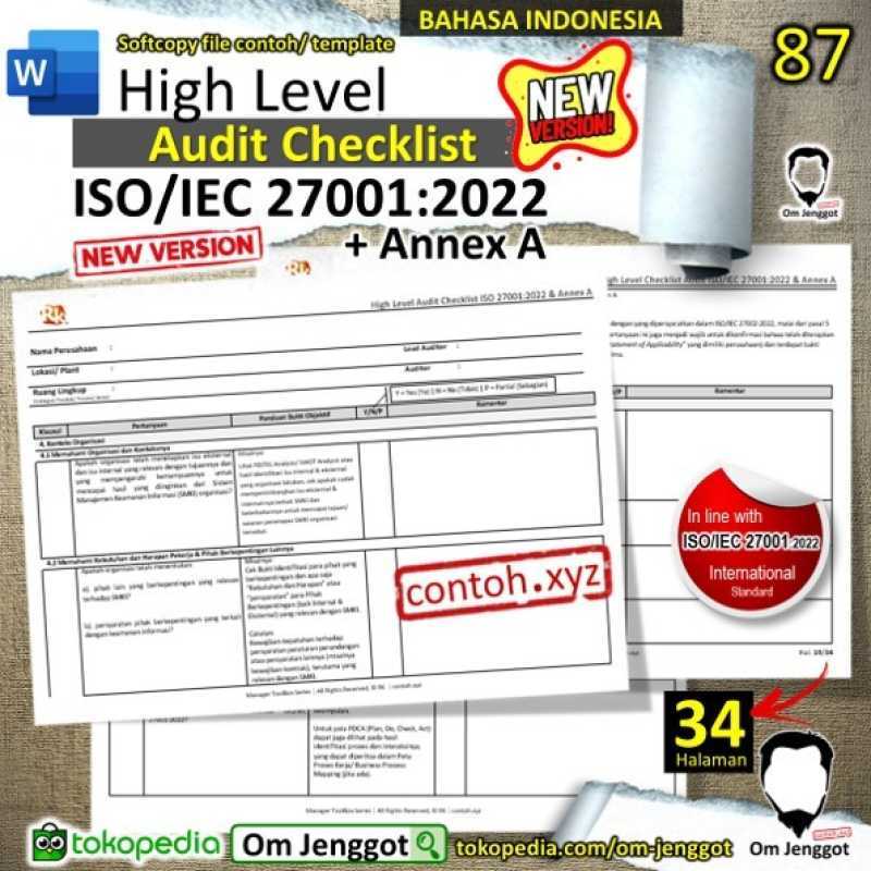 Promo [softcopy] High Level Audit Checklist Iso/iec 27001:2022 + Annex ...