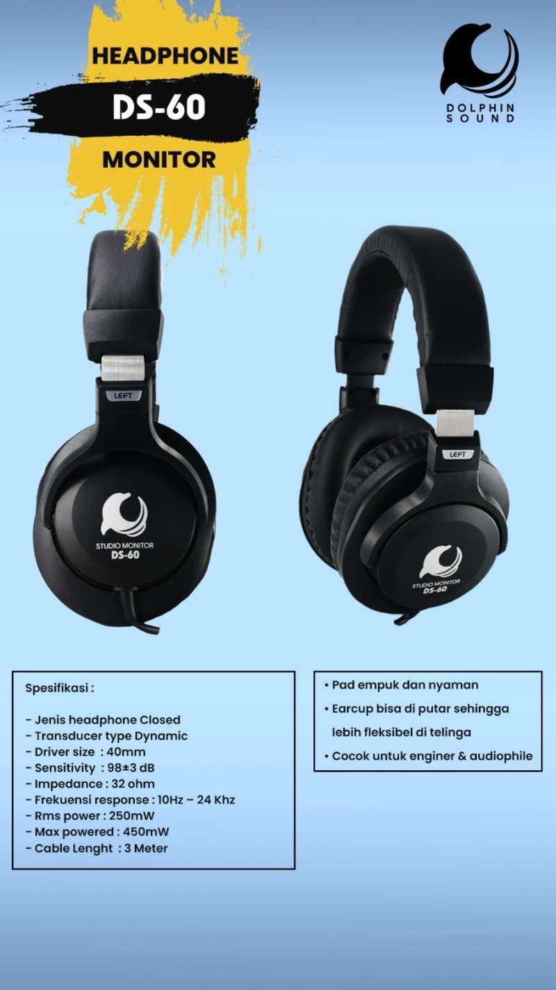 Promo Dolphin Sound Ds60 Ds-60 Studio Monitoring Headphone Diskon 31% ...