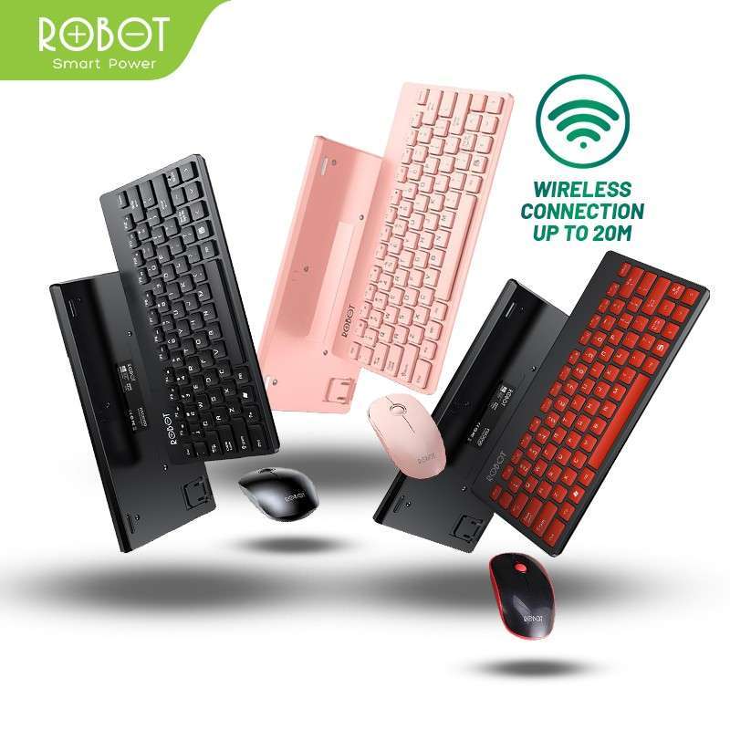 Promo KEYBOARD MOUSE ROBOT KM3000 MINI WIRELESS KEYBOARD & MOUSE SILENT ...