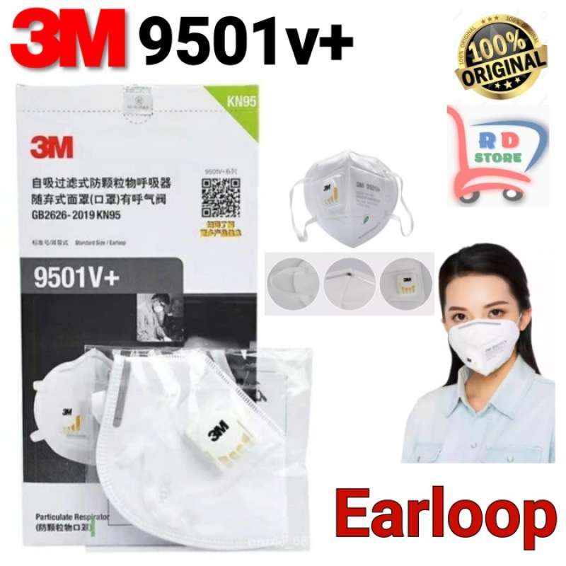 Promo Masker 3m 9501v+ Kn95 N95 Earloop Respirator 100% Box 25 Pcs ...