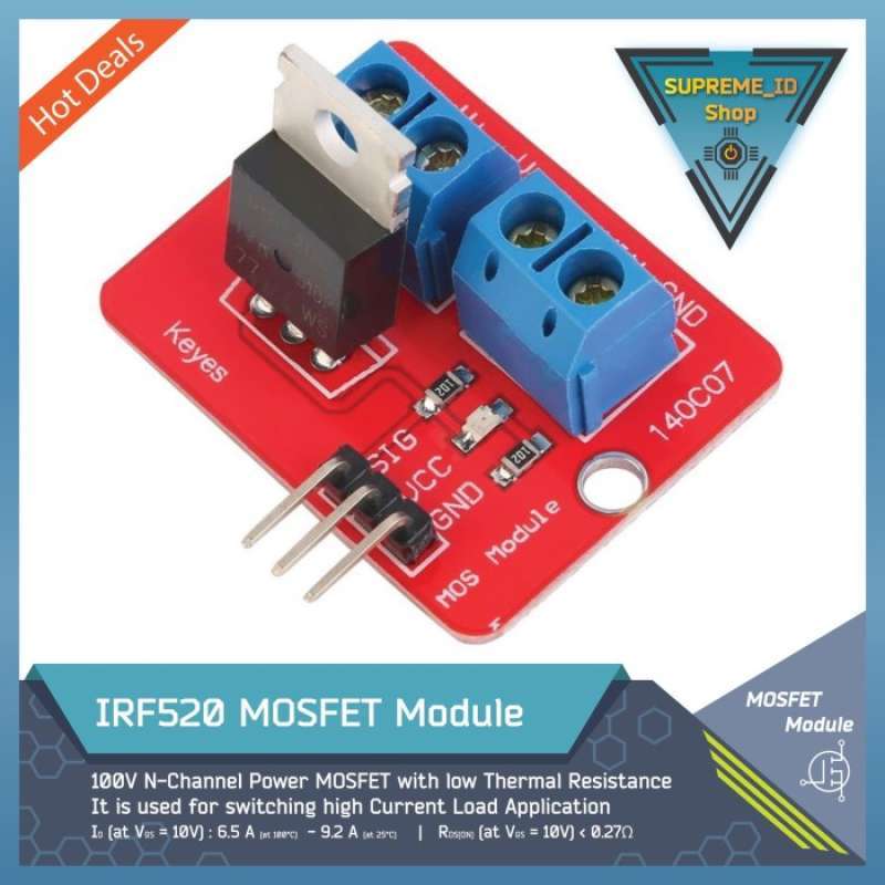 Promo Mosfet IRF520 MOSFET Driver 100V 10A for Motor / Solenoid Diskon ...