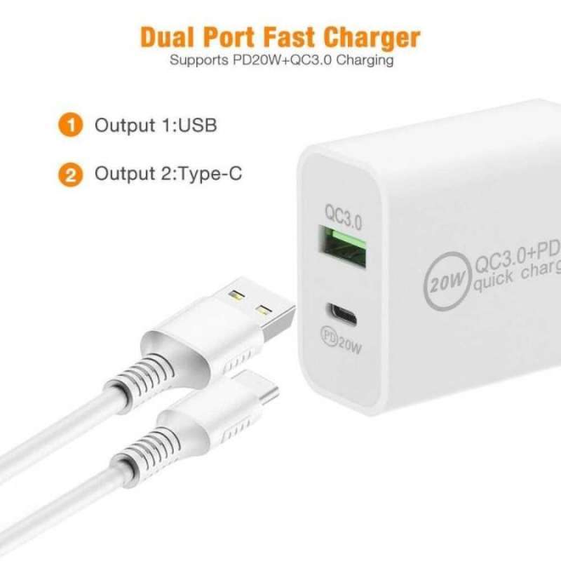 Jual Goojodoq Kepala Charger Usb Type C Dual Port Fast Charging 20w D39 ...