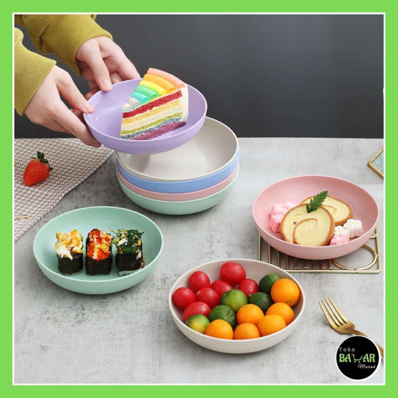 Jual Bazar Murah Piring Bulat Plastik Jerami Gandum / Piring Bulat Kue ...