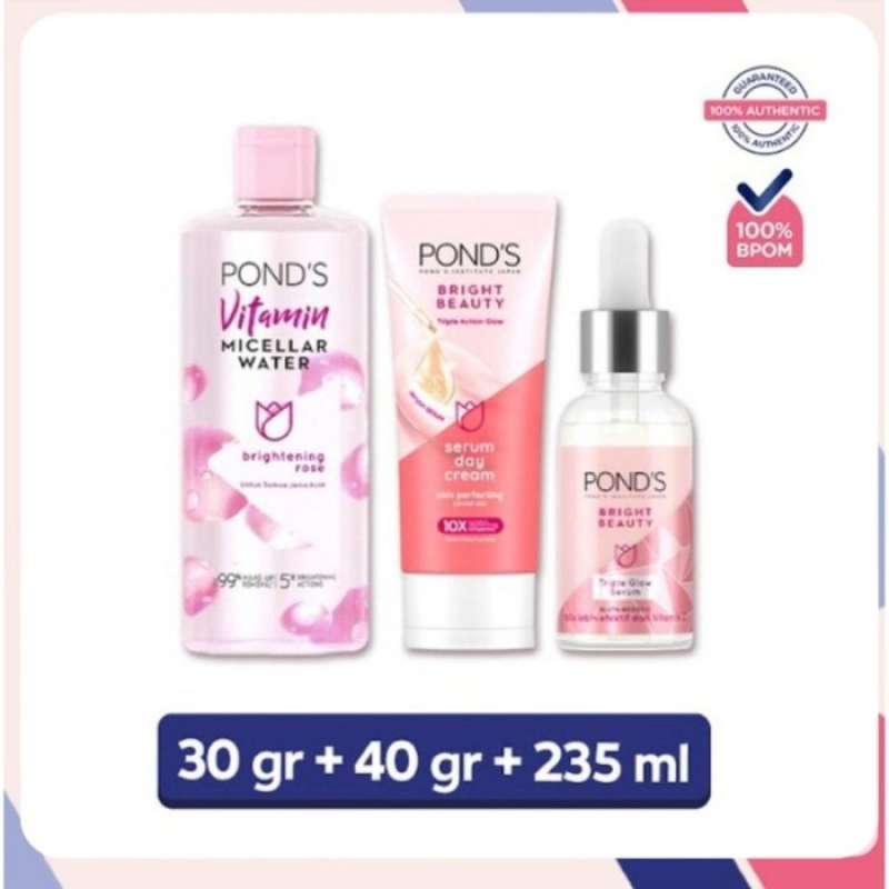 Promo Ponds Bright Beauty Cream 40g + Micellar Water 235ml + Glow Serum 30g Diskon 23% Di Seller ...