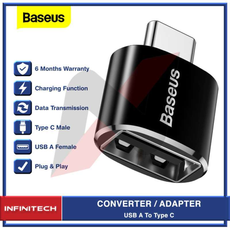 Promo BASEUS USB FEMALE TO TYPE-C MALE ADAPTER CONVERTER OTG CHARGING ...