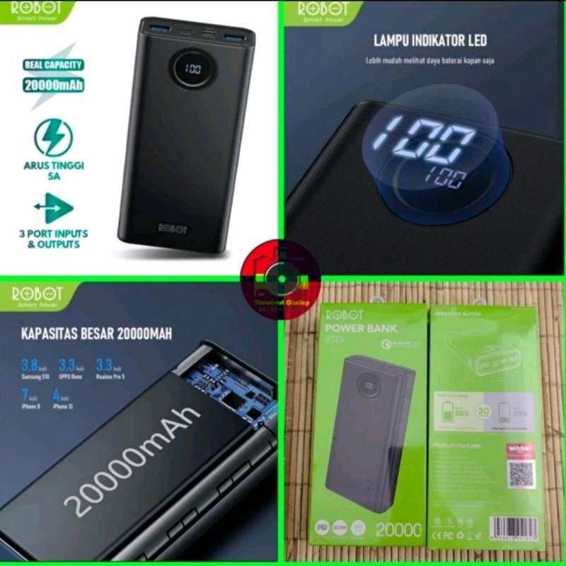 Jual Power Bank Powerbank Robot Rt23 20000mah Pd Qc 22.5w Led Digital ...