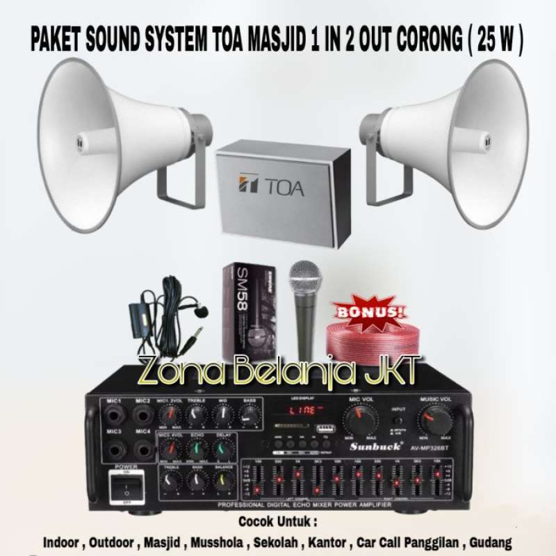 Promo Paket Sound Toa Masjid Musholla 1 In 2 Out Corong Toa 25w ( Set 3 ...