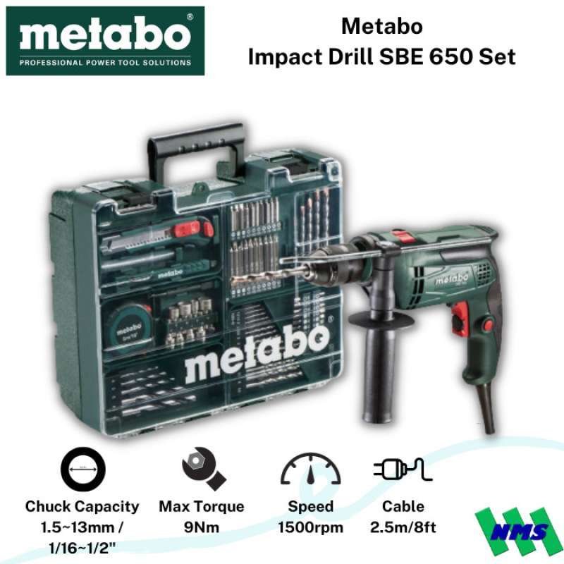 Promo Mesin Bor Listrik 1.5-13mm Set SBE 650 Impact Drill SBE650 METABO ...